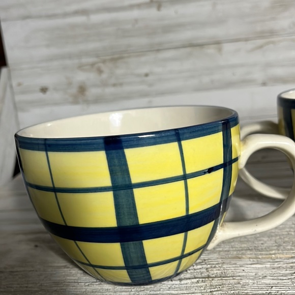 Dining | 2 Glazed Ceramic Handpainted Teacup With Checkered Pattern ...